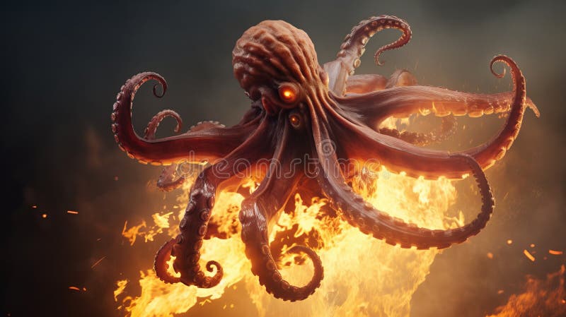 Fiery Octopus: a Hyperrealistic Illustration in Unreal Engine Style ...
