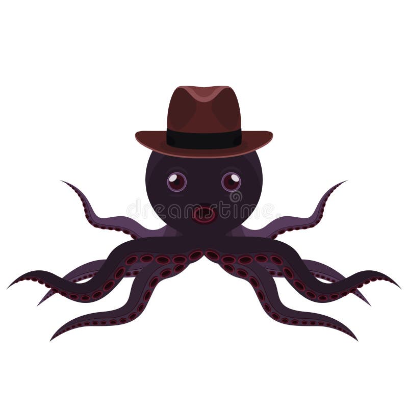 Octopus with Hat Cartoon stock vector. Illustration of marine - 86713507