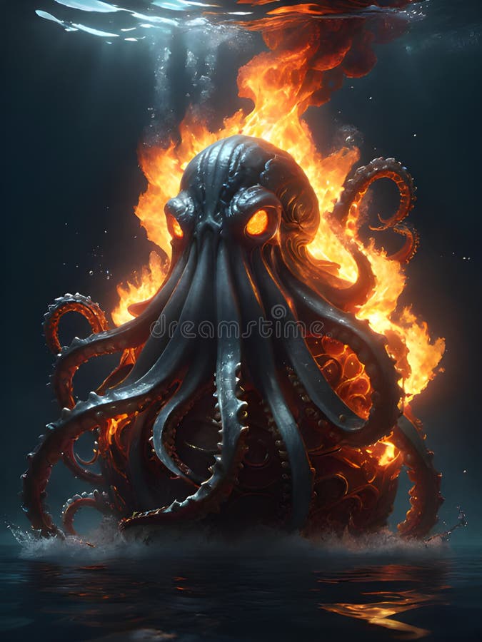Octopus Head with Smoke and Fire Stock Illustration - Illustration of ...
