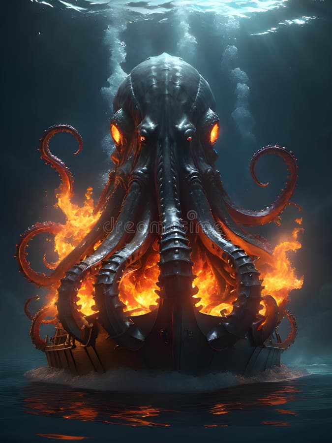 Octopus Head with Smoke and Fire Stock Illustration - Illustration of ...