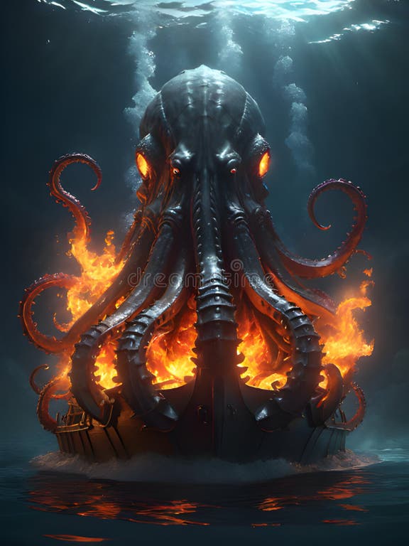 Octopus Head with Smoke and Fire Stock Illustration - Illustration of ...