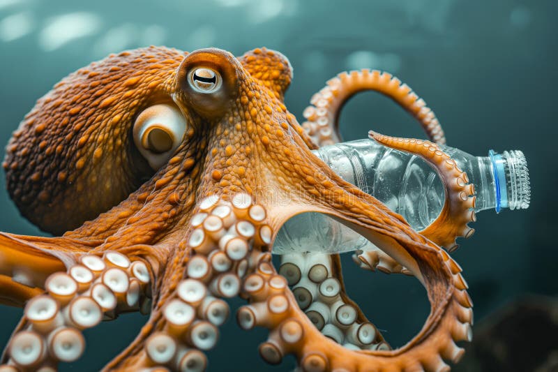 An Octopus Holding a Plastic Bottle Stock Illustration - Illustration ...
