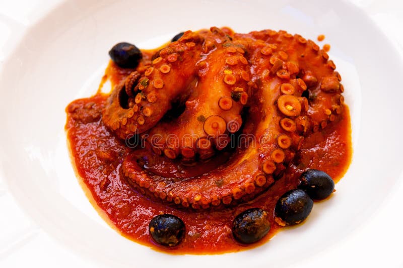 Octopus With Hot Chili Souse Stock Photo - Image of olives, starfish ...