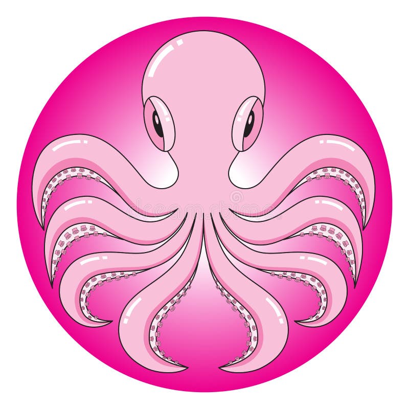 Octopus Icon Cartoon in Pink Colour with Round Background Stock Vector ...