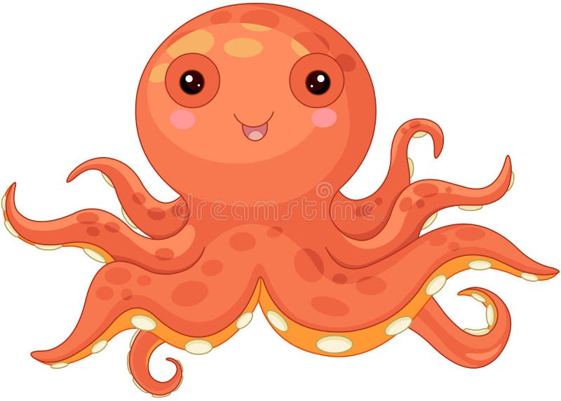 Yellow Cartoon Octopus in Sea Water Stock Vector - Illustration of ...