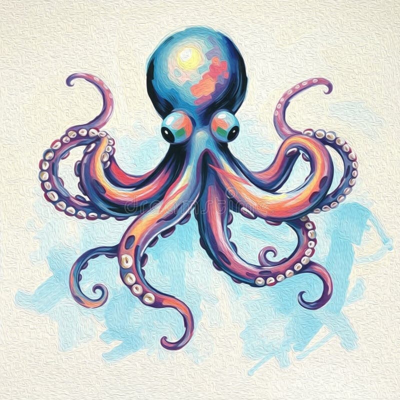 Octopus . Illustration with Oil Paint. Pattern for Printing on Wall ...