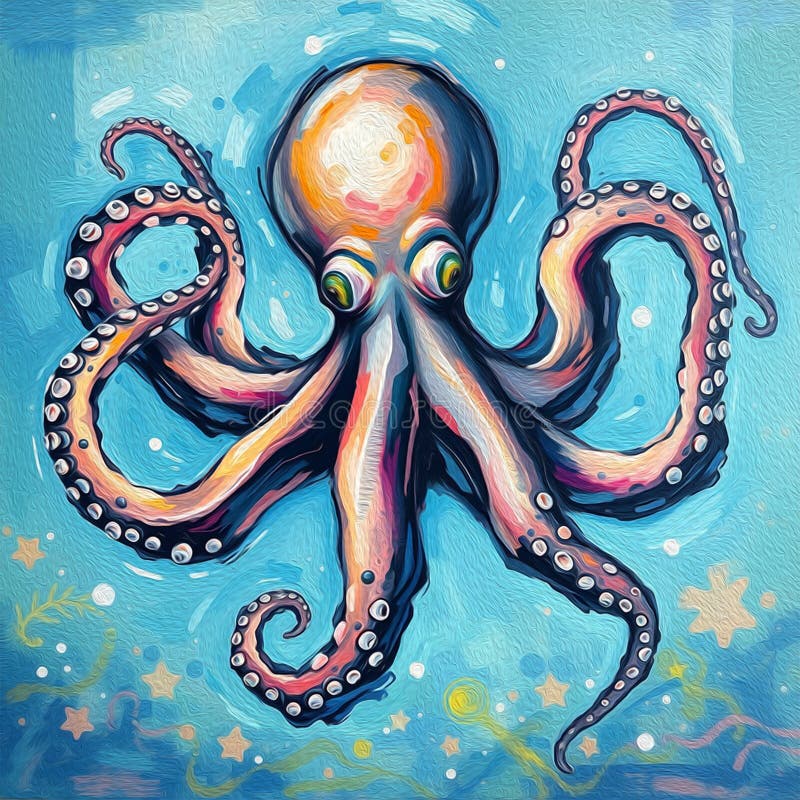 Octopus . Illustration with Oil Paint. Pattern for Printing on Wall ...