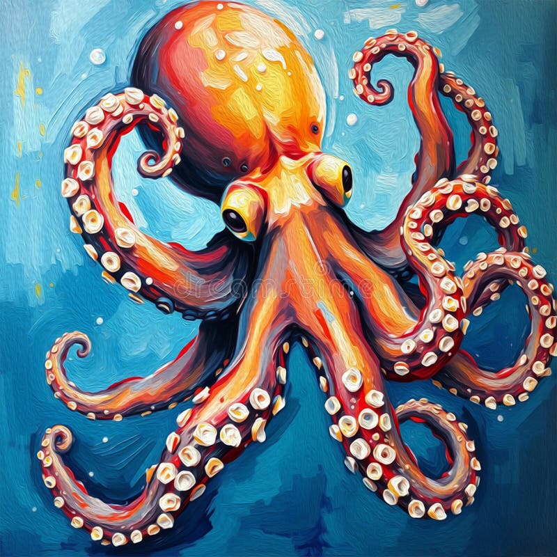 Octopus . Illustration with Oil Paint. Pattern for Printing on Wall ...