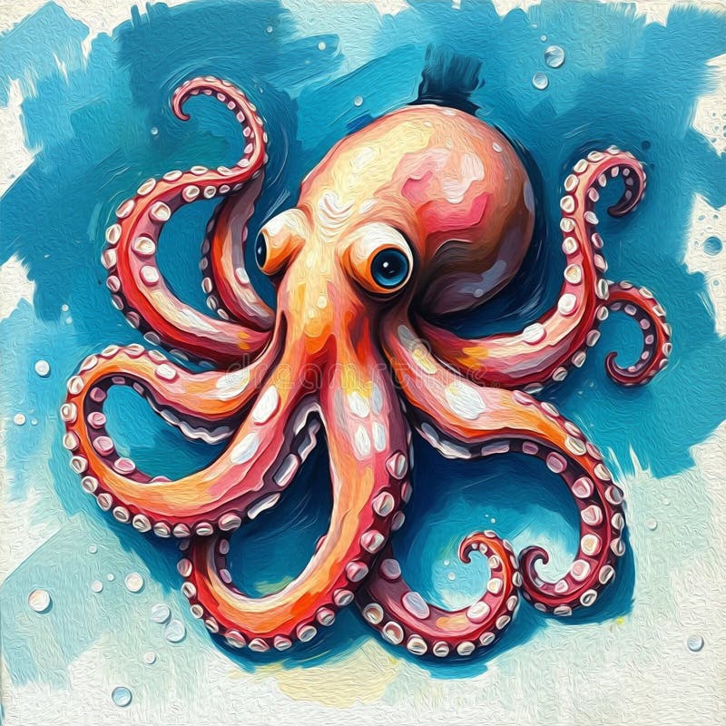Octopus . Illustration with Oil Paint. Pattern for Printing on Wall ...
