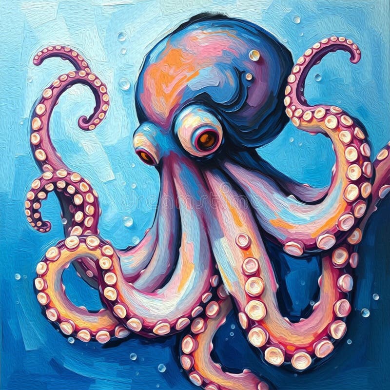 Octopus . Illustration with Oil Paint. Pattern for Printing on Wall ...