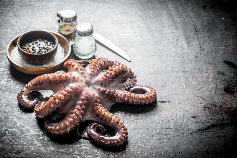 Octopus with Knife and Spices Stock Image - Image of knife, cooked ...
