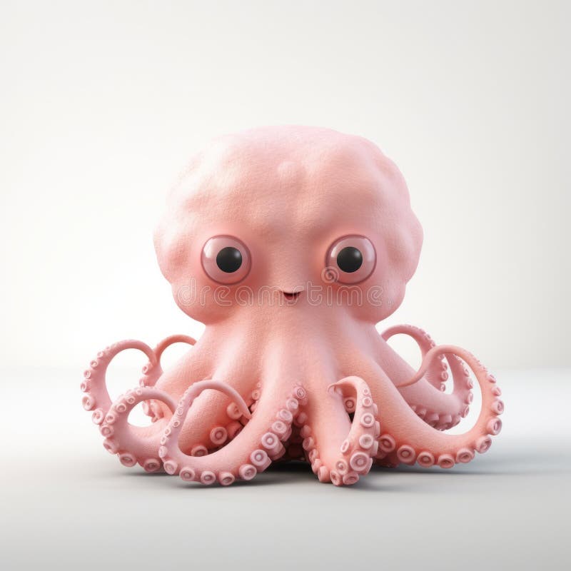 Cute Pink Octopus in Playful 3d Animation Style Stock Illustration ...