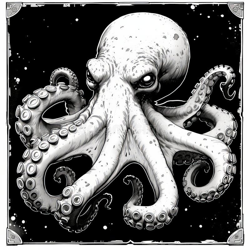 Octopus, Line Art, Black and White, Sharp Lines Stock Photo - Image of ...