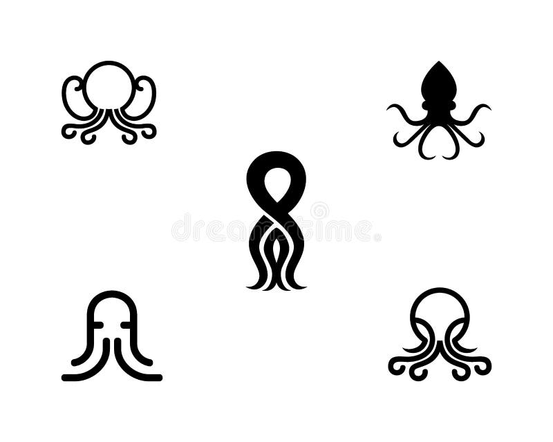Octopus Logo Icon Vector Template Set Stock Vector - Illustration of ...