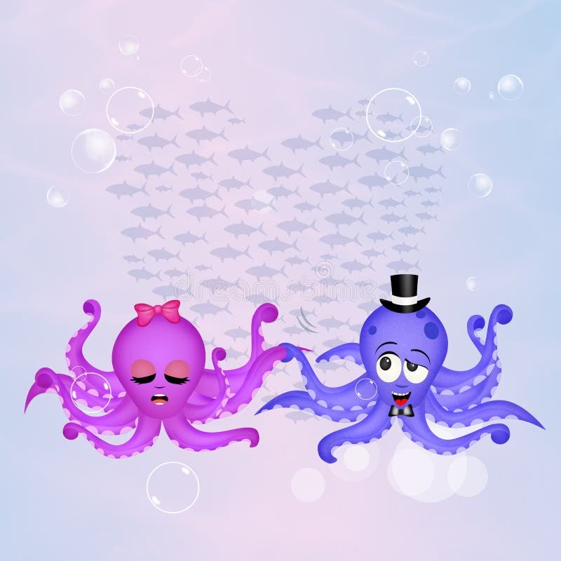 Octopus in Love in the Ocean Stock Illustration - Illustration of funny ...