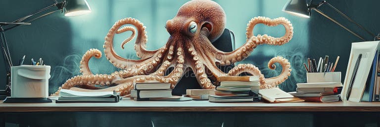Octopus Managing Desk Clutter with Multiple Tentacles Stock ...