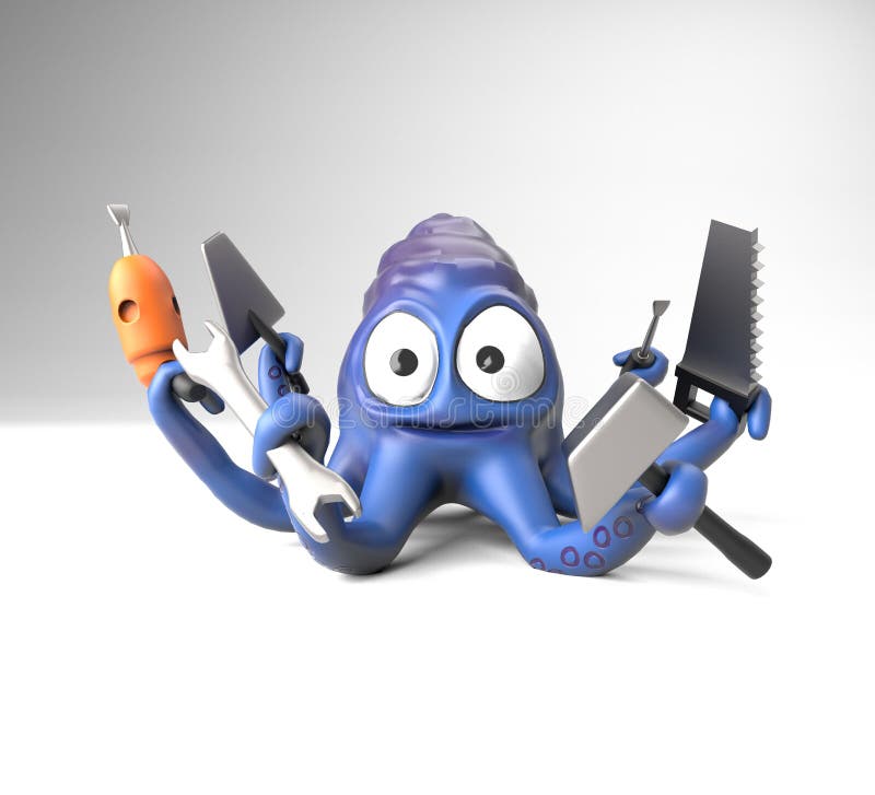 Octopus with Many Construction Tools,3d Render Stock Illustration ...