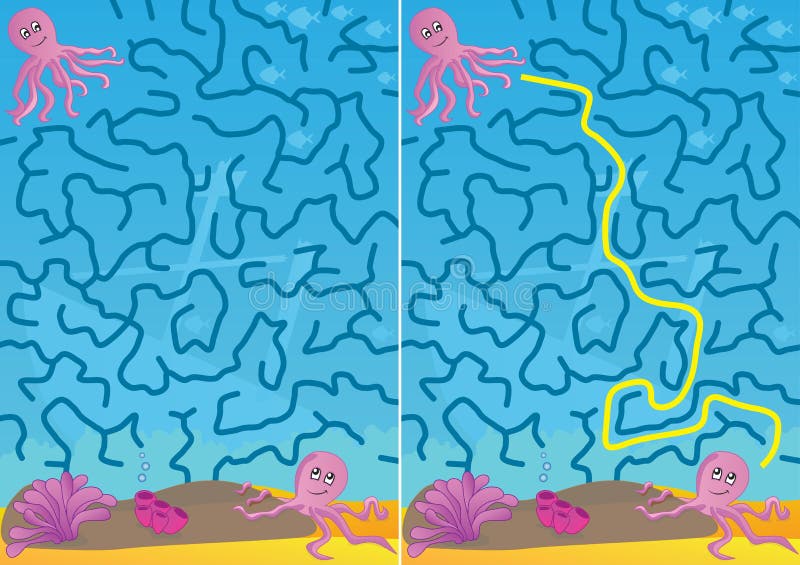 Octopus maze stock vector. Illustration of brain, drawing - 37280997