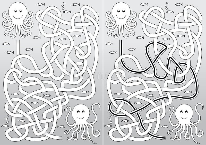 Octopus maze stock vector. Illustration of path, fish - 112137425