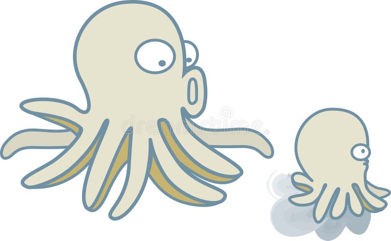 Octopus, Squid Mom and Son Diving in the Blue Ocean Stock Vector ...