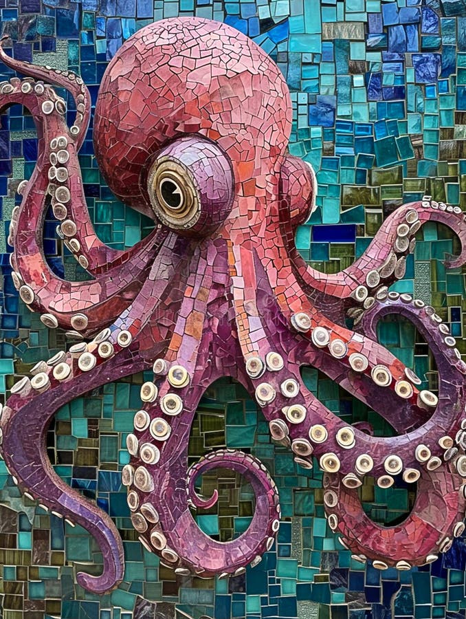 Octopus on a Mosaic Tile Wall Stock Illustration - Illustration of ...