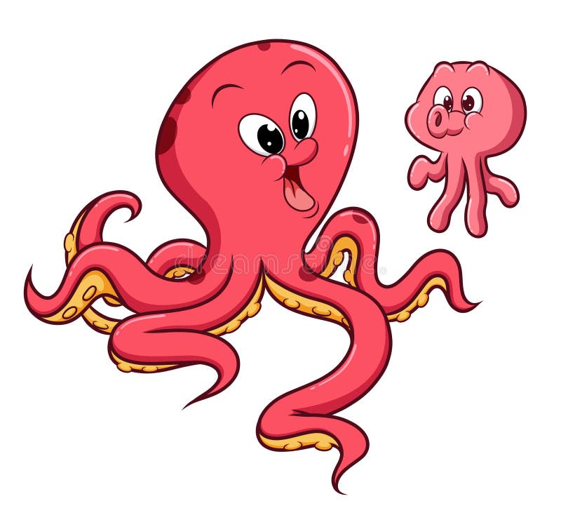 The Octopus Mother is Playing with Its Baby Stock Vector - Illustration ...