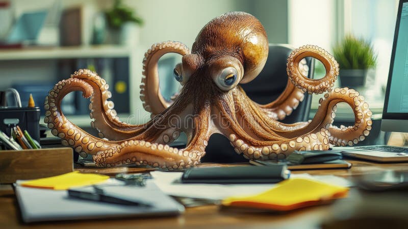 Octopus Multitasking at Cluttered Office Desk Station Stock ...