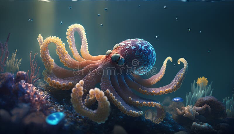 Octopus in the Ocean. 3D Illustration. 3D CG. High Resolution Stock ...
