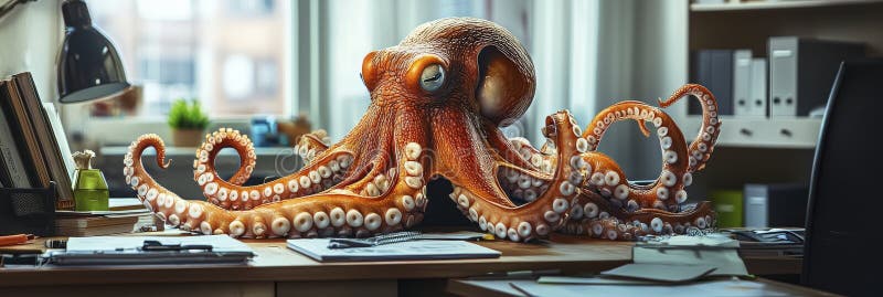 Octopus in an Organized Office Setting with Documents Stock ...