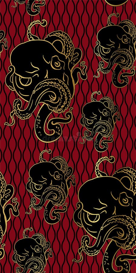 Octopus Oriental Japanese Chinese Vector Design Seamless Pattern Stock ...