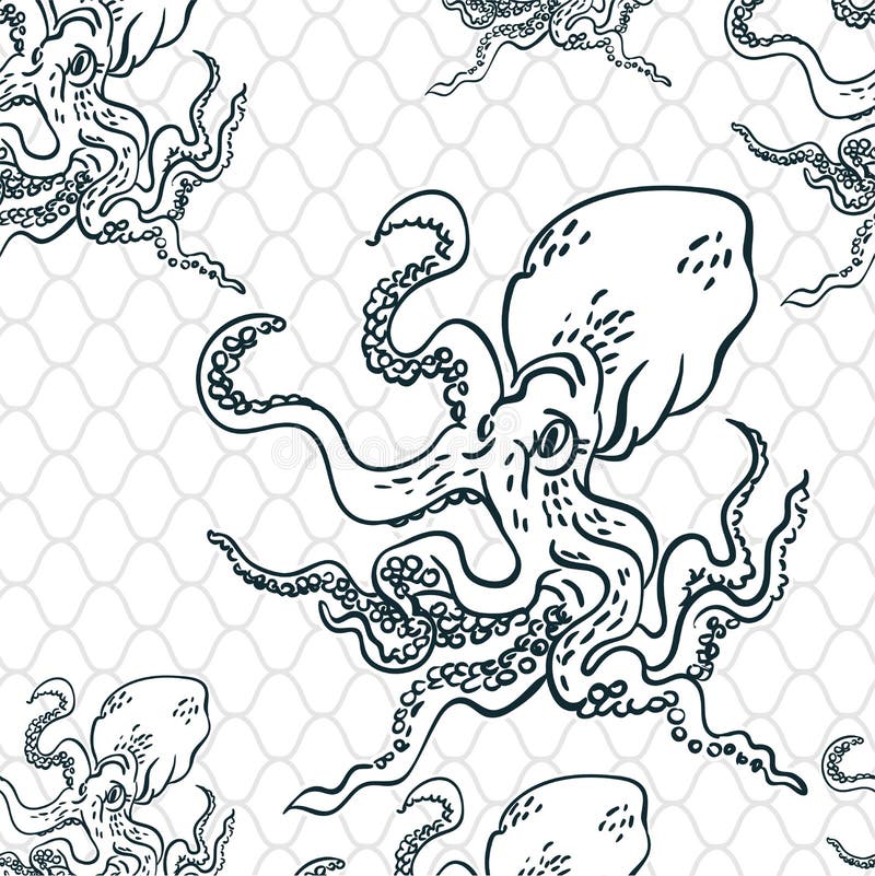 Octopus Oriental Japanese Chinese Vector Design Seamless Pattern Stock ...