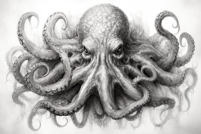 Octopus Pencil Drawing Vintage. Generative Ai Stock Illustration ...