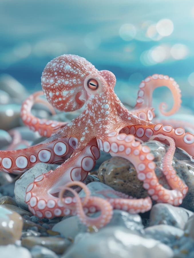 Octopus on rock pile stock image. Image of marine, life - 376070805