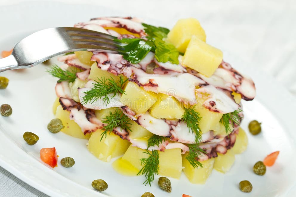 Octopus pie with potatos stock image. Image of octopus - 28233353