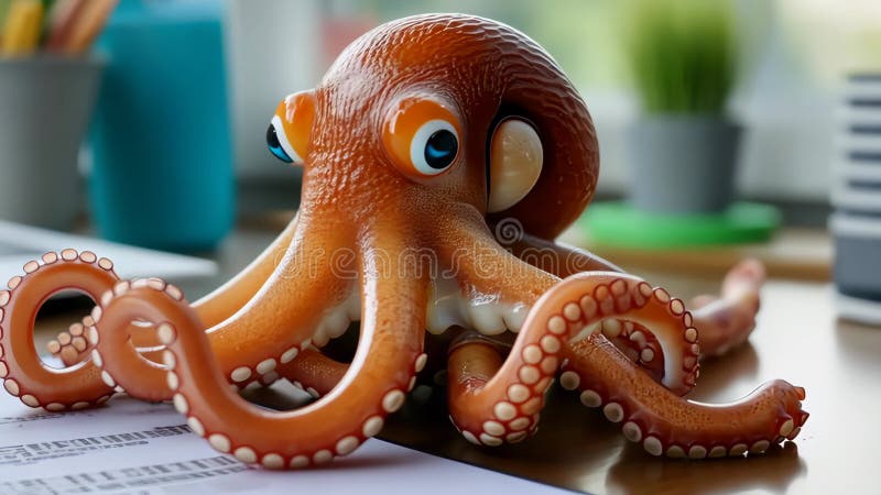 An Octopus Placed Near a Laptop, Symbolizing Multitasking Stock Footage ...
