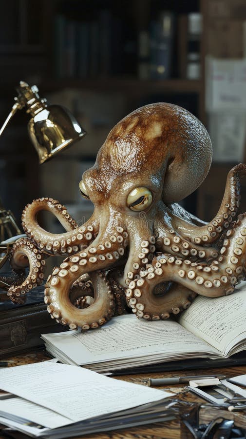 Octopus Playfully Draped Over Office Documents Stock Illustration ...