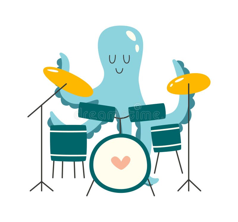 Octopus Playing on Drums stock vector. Illustration of animal - 278250582
