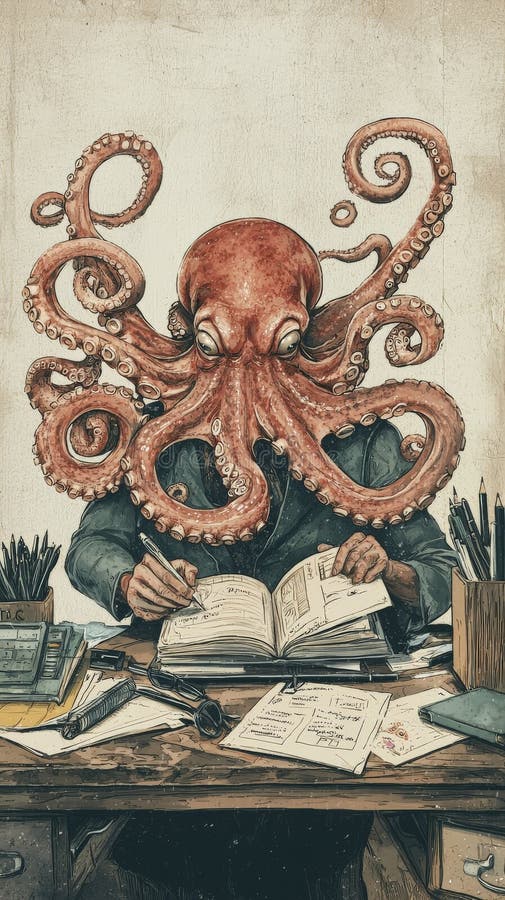 Octopus Portrait, Surreal Artistic Illustration Stock Illustration ...