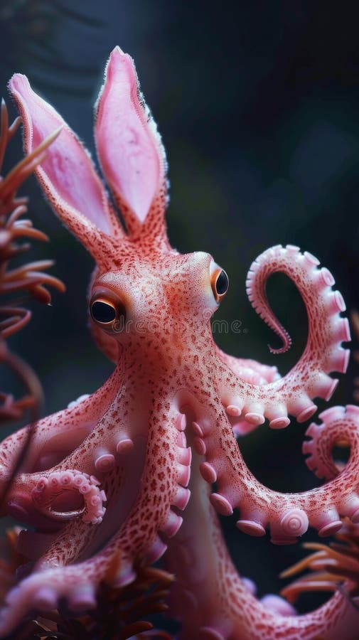 Octopus with rabbit ears stock illustration. Illustration of mammal ...