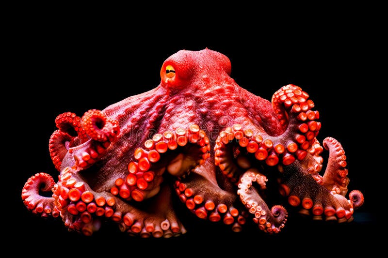 Octopus with Red Head and Orange Tentacles on it S Back. Generative AI ...