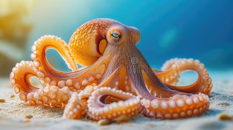 Octopus Resting on Ocean Floor with Tentacles Outstretched Stock ...