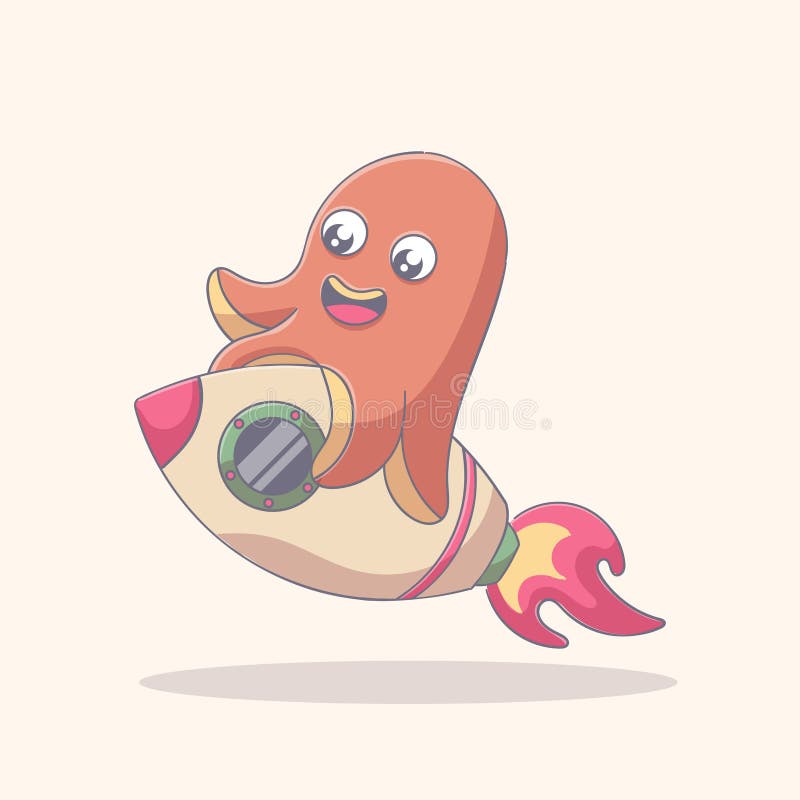 Octopus with rocket stock vector. Illustration of mammal - 254567983