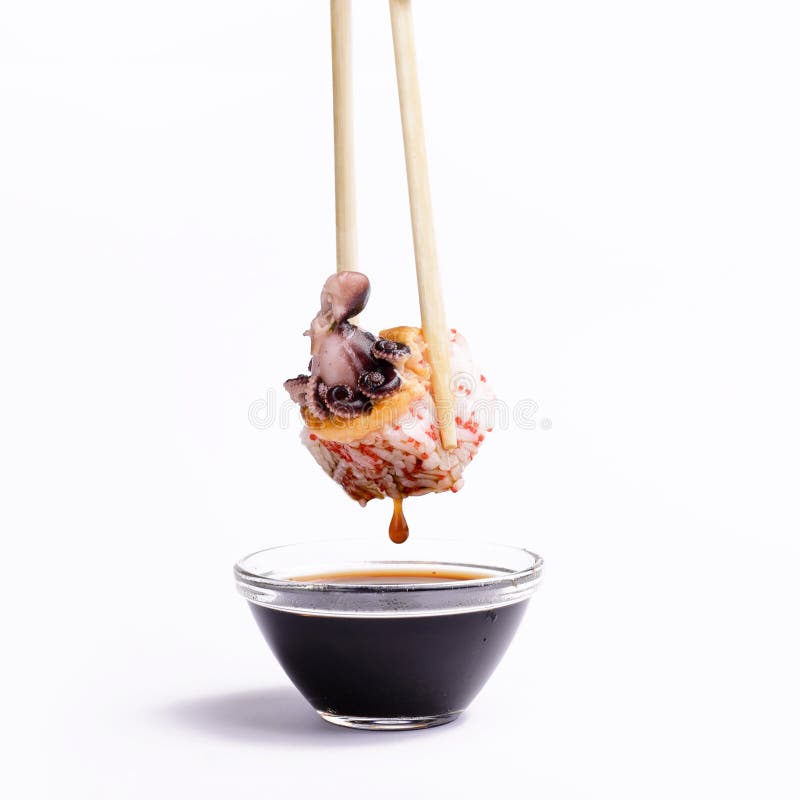 Octopus Roll in Soy Sauce on White Background, Isolated Stock Image ...