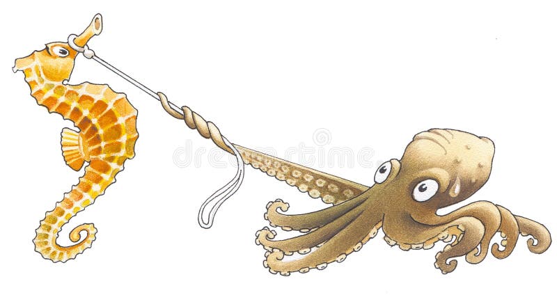 Octopus and sea-horse stock illustration. Illustration of friendship ...