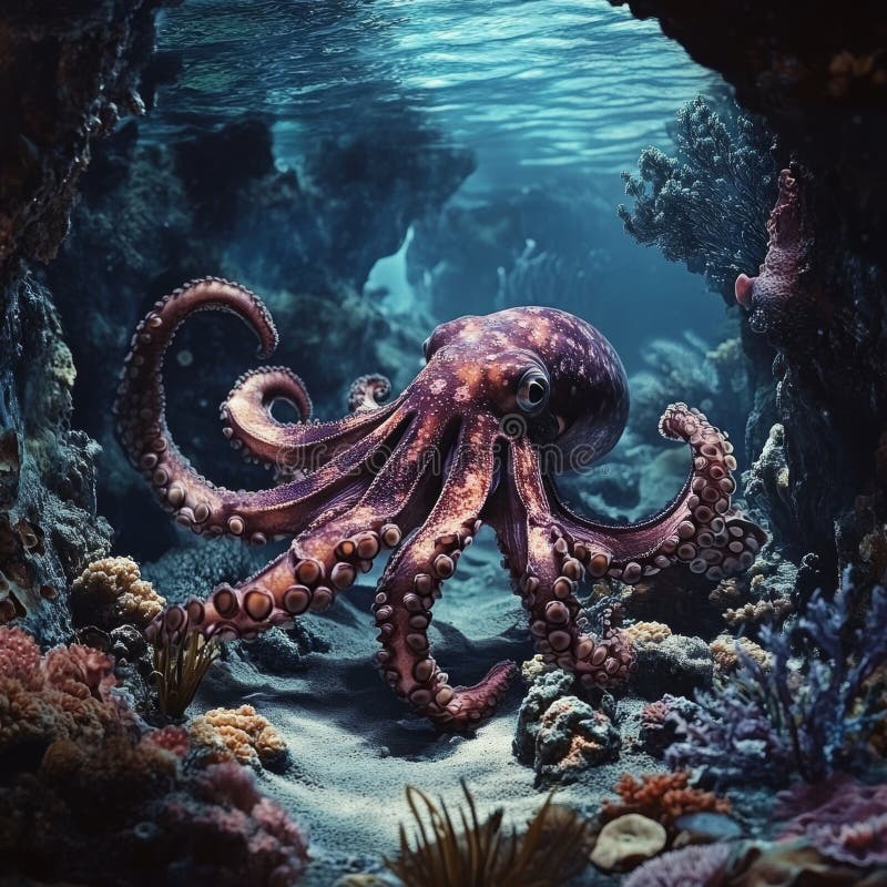 Octopus in the Sea. Underwater World Stock Illustration - Illustration ...