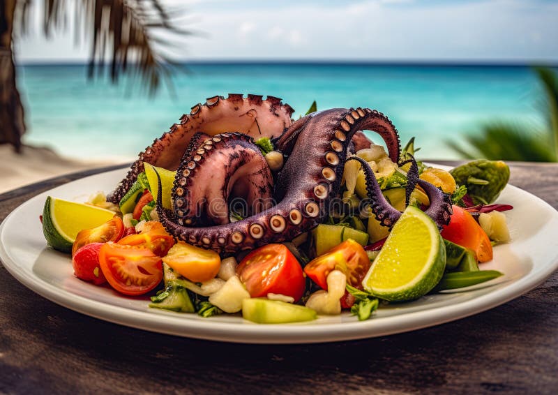 Octopus Served in Restaurant at the Beach. Ai Generative Stock ...