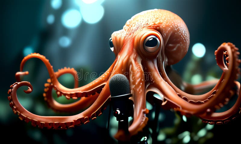 Octopus Singing into a Microphone Underwater Scene Stock Illustration ...