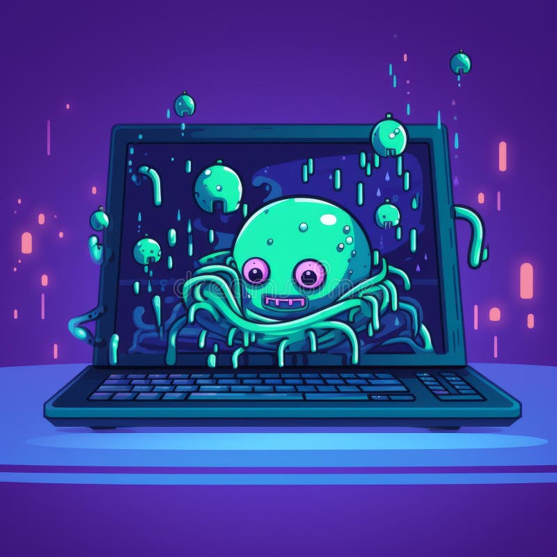 An Octopus is Sitting on a Laptop Screen with Bubbles Around it Stock ...