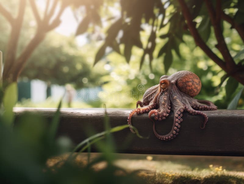 An Octopus Sitting on Top of a Wooden Bench. AI Generative Image. Stock ...
