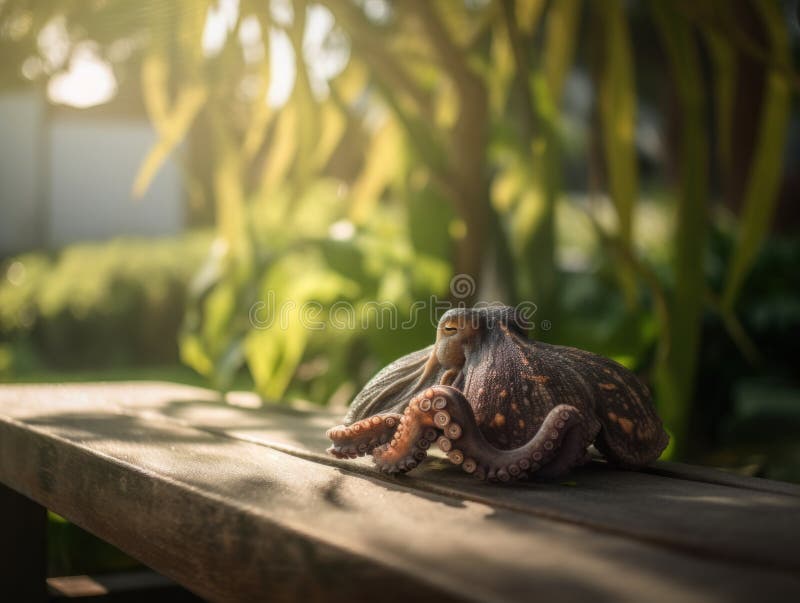 An Octopus Sitting on Top of a Wooden Table. AI Generative Image. Stock ...